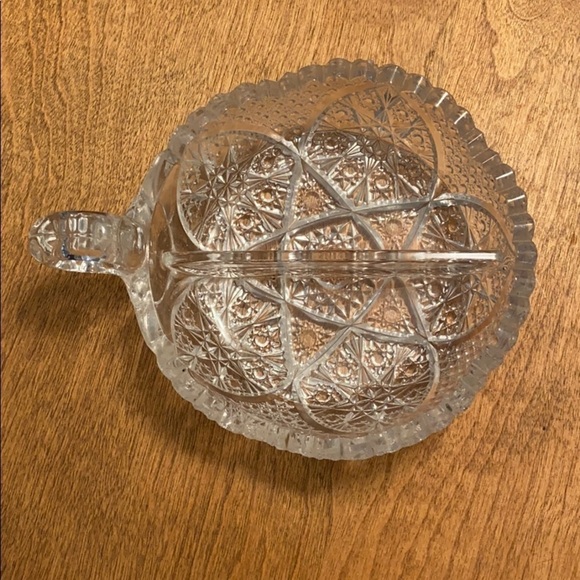Accents | Crystal Dish Etched Glass With Cutouts Split Middle Round ...